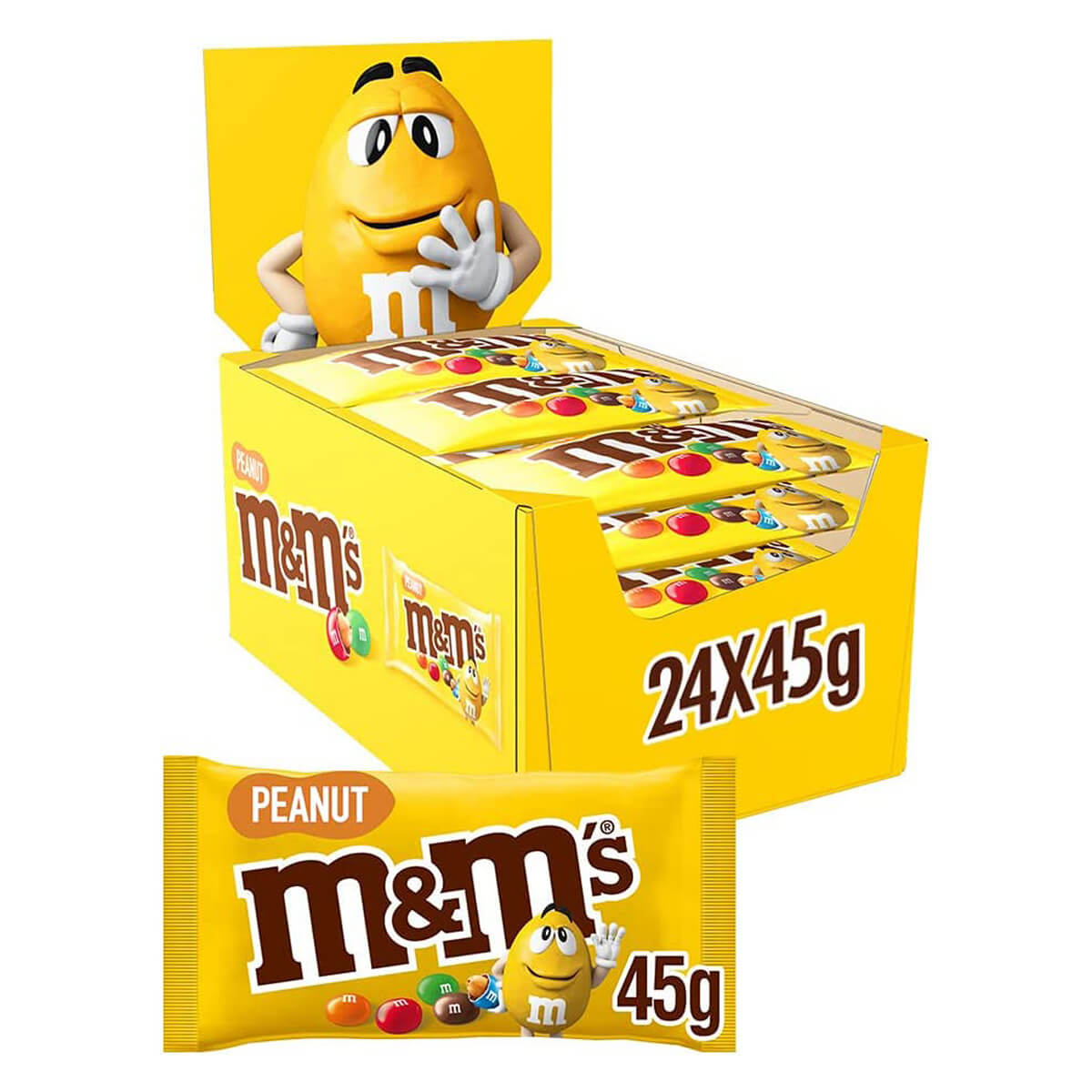 M&M's Peanut Chocolate Packets, 1 Box - 24 X 45G — Addtocart.ae